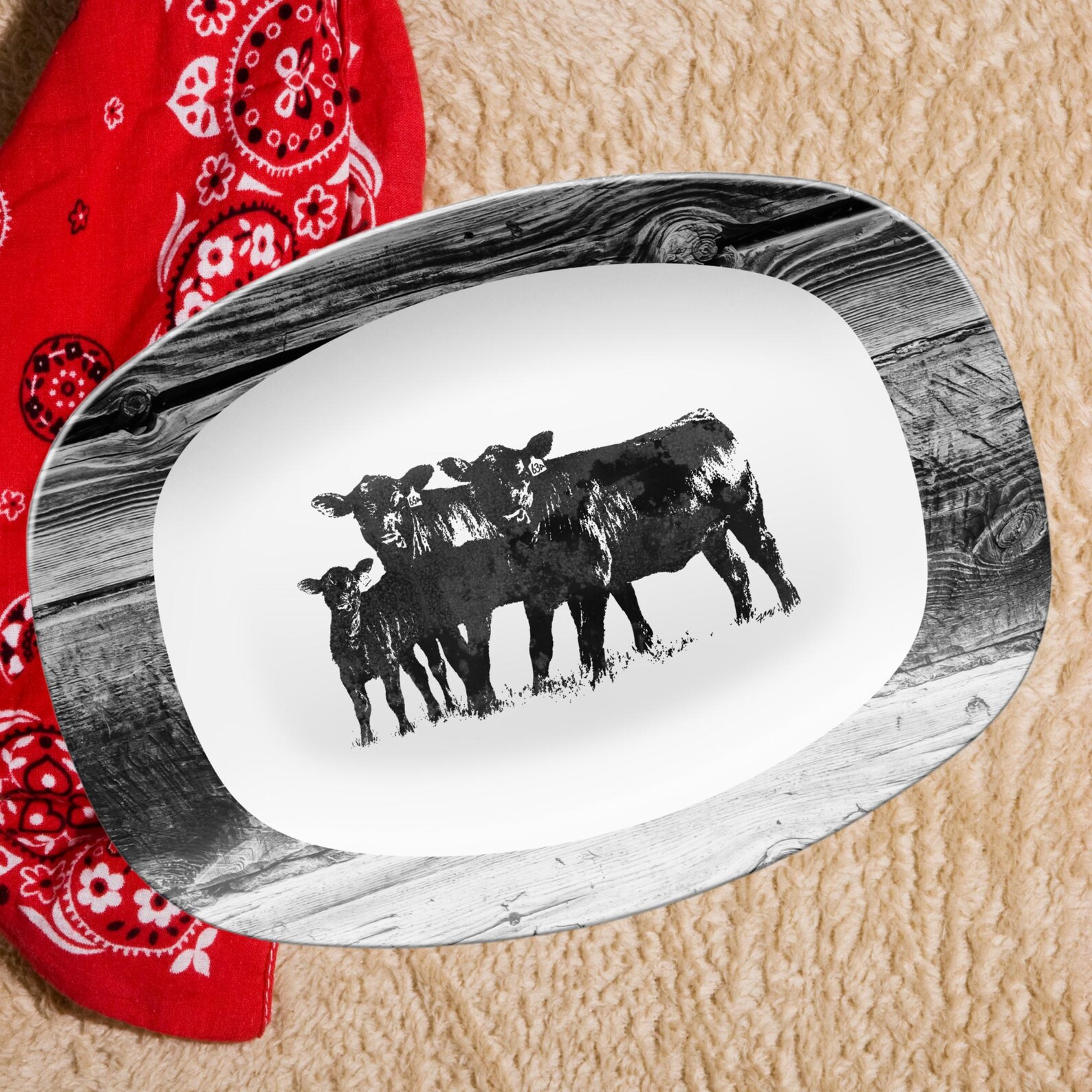 Black Angus Cow Platter, Farmhouse Serving Tray, Unbreakable,, Rustic ...