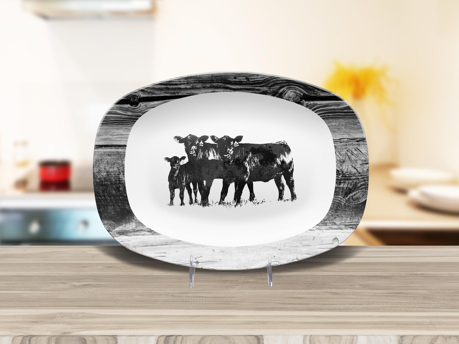 Black Angus Cow Platter, Farmhouse Serving Tray, Unbreakable,, Rustic ...