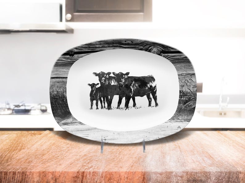 Black Angus Cow Platter, Farmhouse Serving Tray, Unbreakable,, Rustic ...