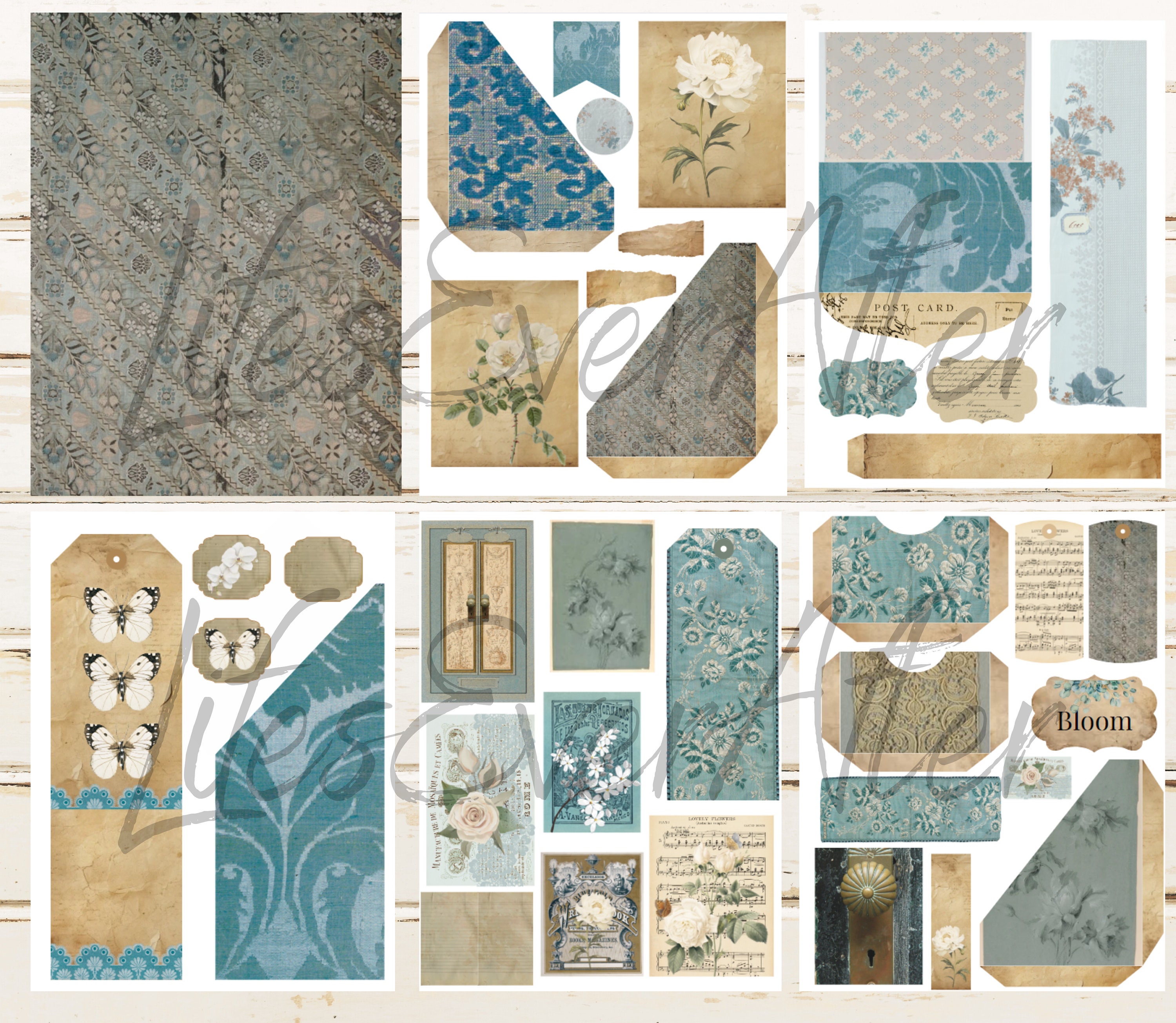 Vintage Blues Digital Paper: Junk Journal Kit (digital Download) - Etsy