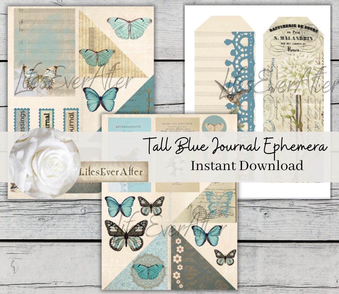Tall Blue Floral Butterfly Ephemera Set - Etsy