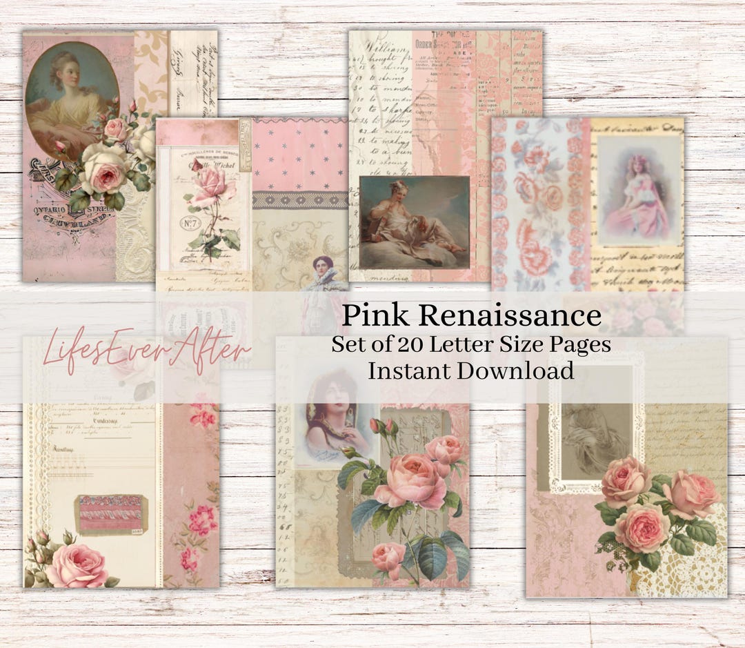 Pink Renaissance Junk Journal Kit: French Ephemera, Roses (digital ...