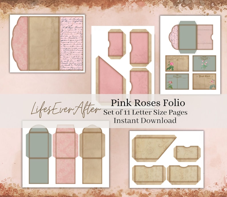 Pink Roses Folio Kit: Ephemera Journal (digital Download) - Etsy
