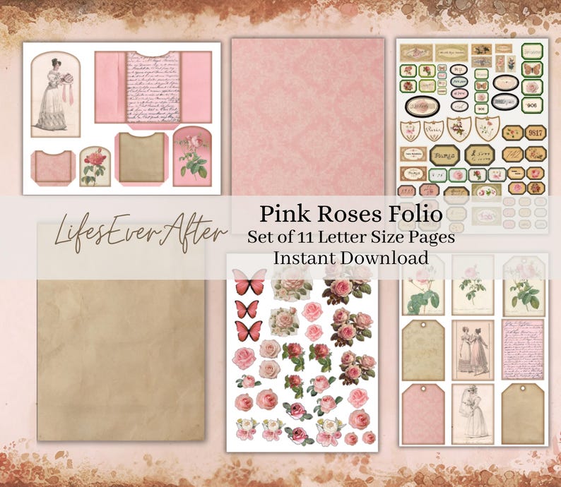 Pink Roses Folio Kit: Ephemera Journal (digital Download) - Etsy