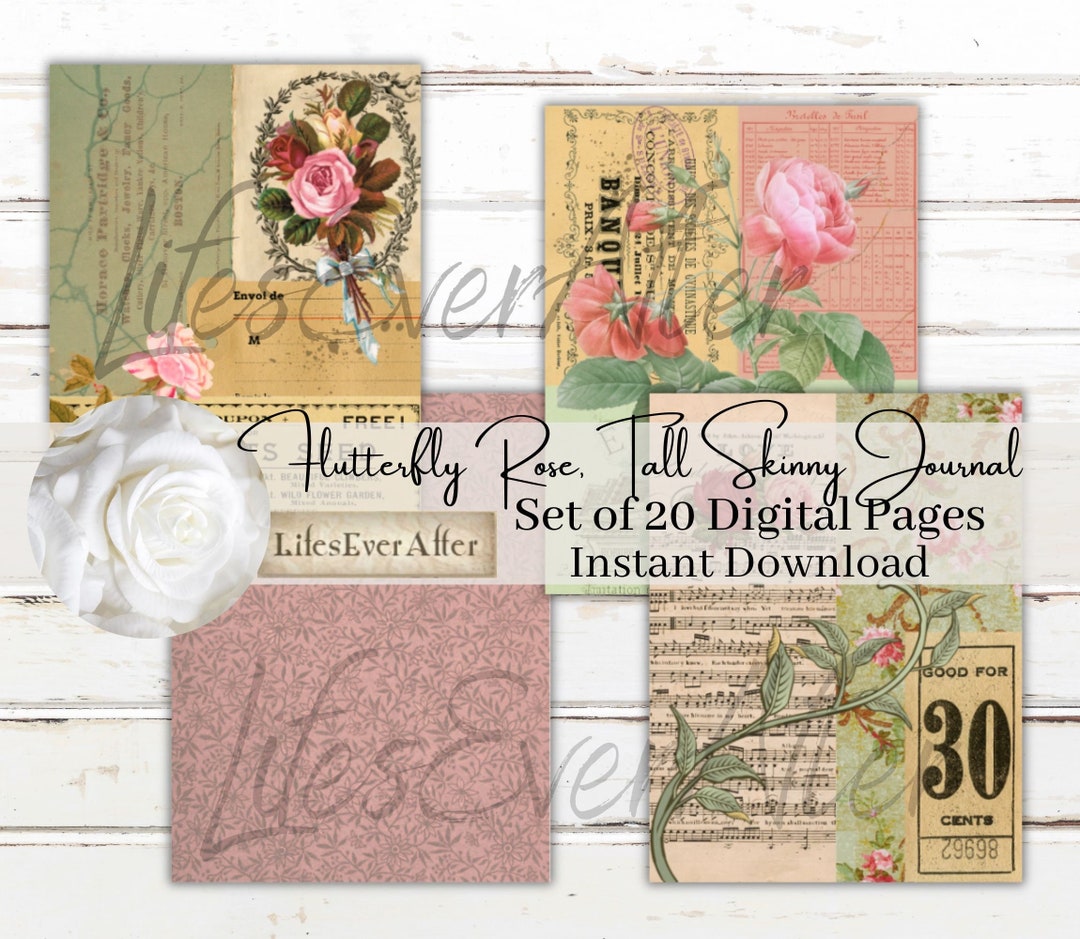 Flutterfly Rose, Tall Skinny Journal, Digital Journal Pages, Digital ...