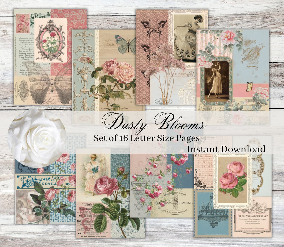Dusty Blooms, Tall Journal, Slim Junk Journal, Skinny Journal, Digital ...