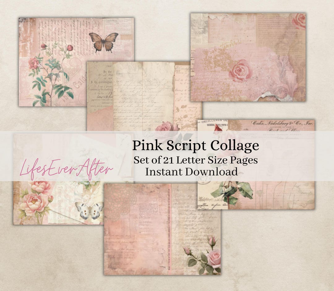 Pink Script Collage: 21 Page Digital Journal Kit (digital Download) - Etsy