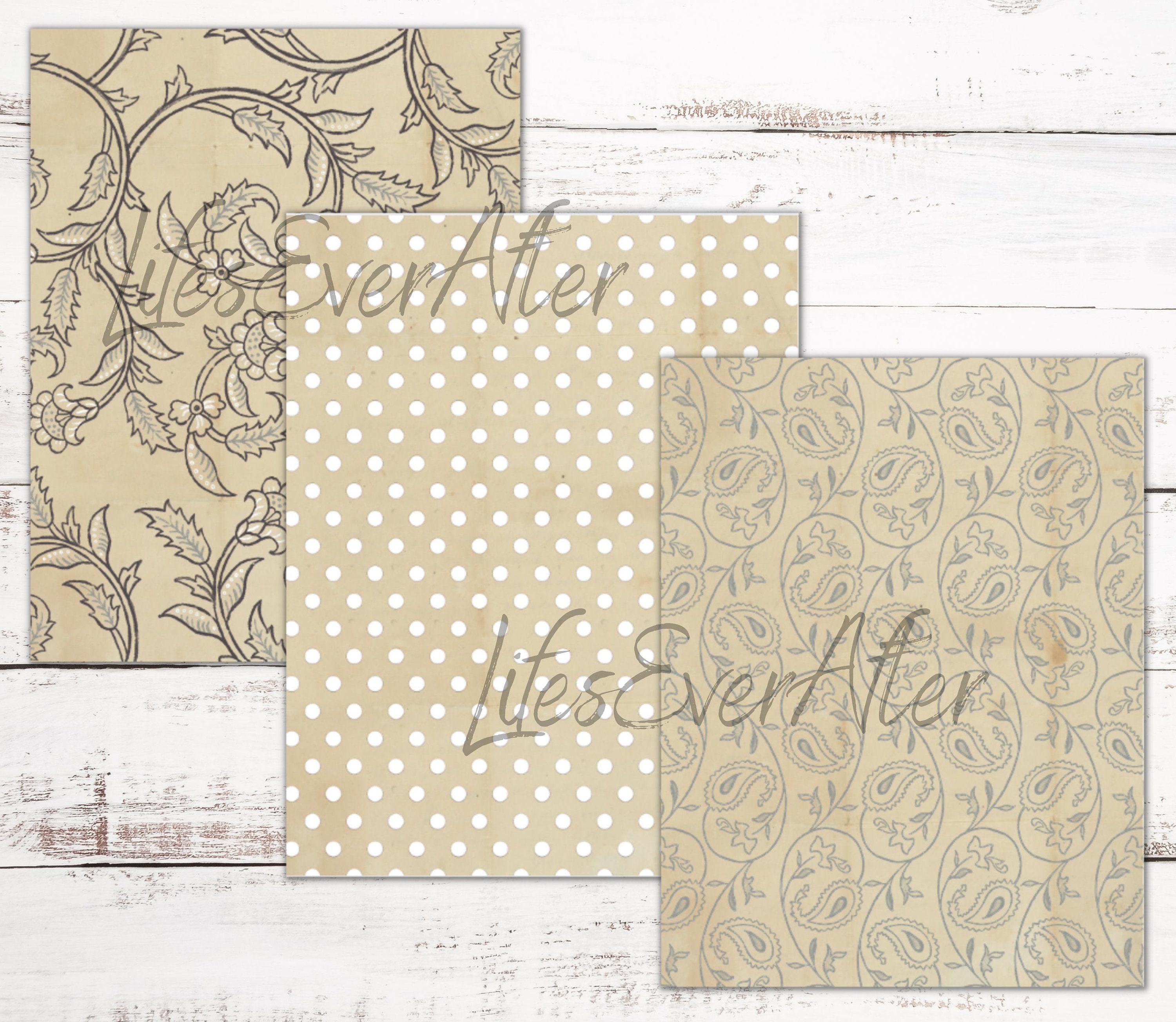 Tea Stain & Lace Digital Paper: 12 Letter Size Journal Pages (instant ...