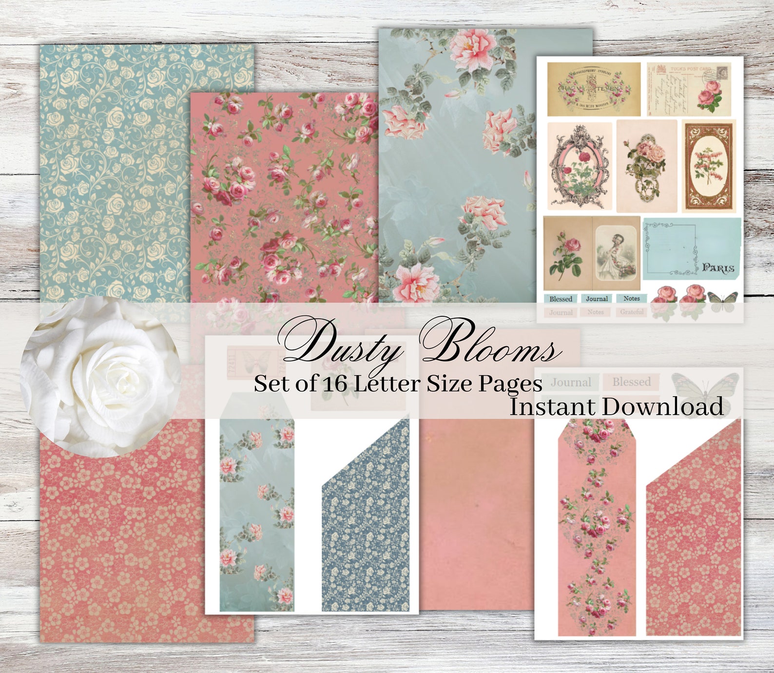 Dusty Blooms, Tall Journal, Slim Junk Journal, Skinny Journal, Digital ...