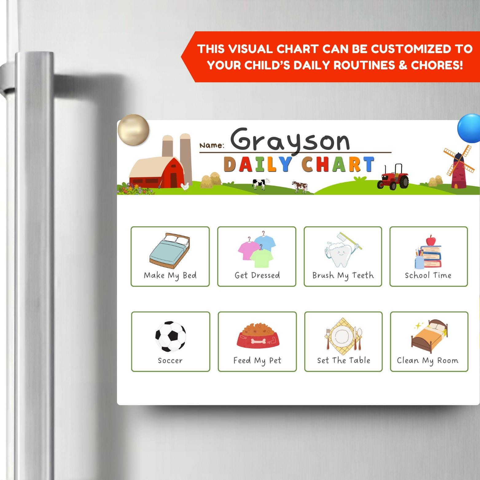 Kids Custom Chore Chart | Kids Farm-theme | Daily Responsibility Chart ...