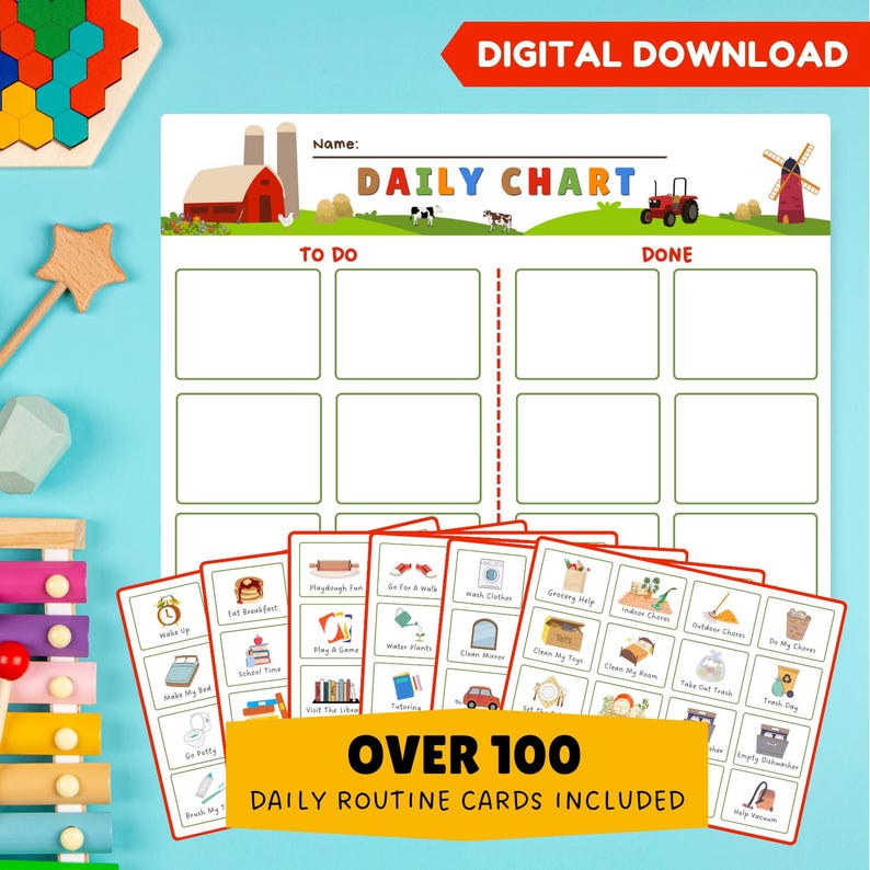 Kids Custom Chore Chart | Kids Farm-theme | Daily Responsibility Chart ...