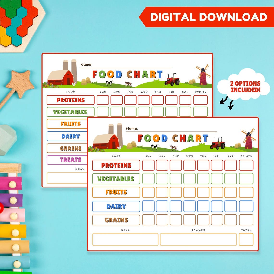 Picky Eater Food Chart | Healthy Eating Checklist | Kids Daily Food Log ...