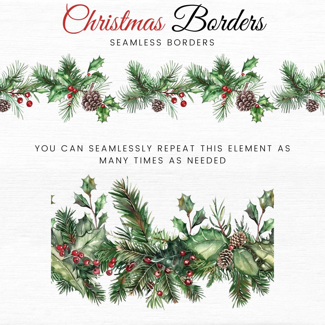 Watercolor Christmas Borders & Frames Clipart Bundle | Winter PNG ...