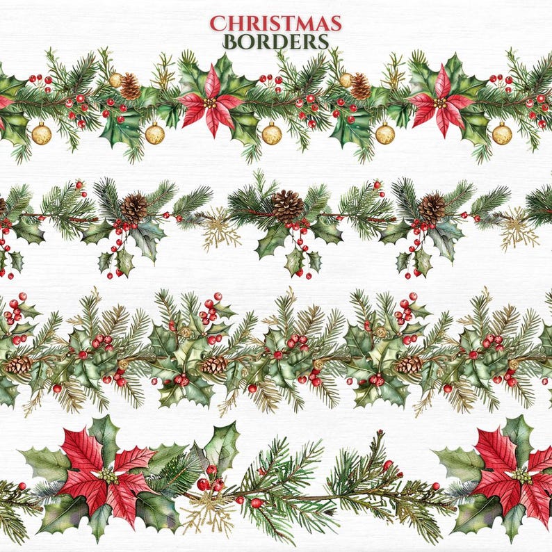Watercolor Christmas Borders Clipart | Holiday PNG (digital Download ...