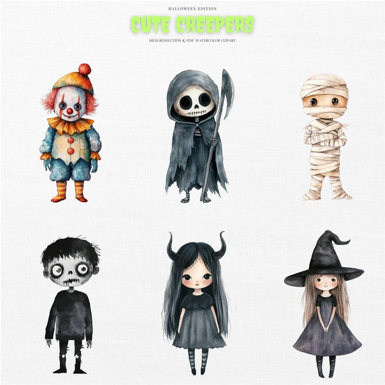 Halloween Watercolor Clipart – Monster, Witch, Vampire (commercial ...