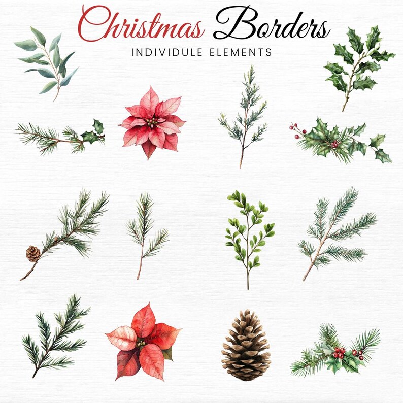 Buy Watercolor Christmas Borders Clipart | Holiday Frames PNG (digital ...