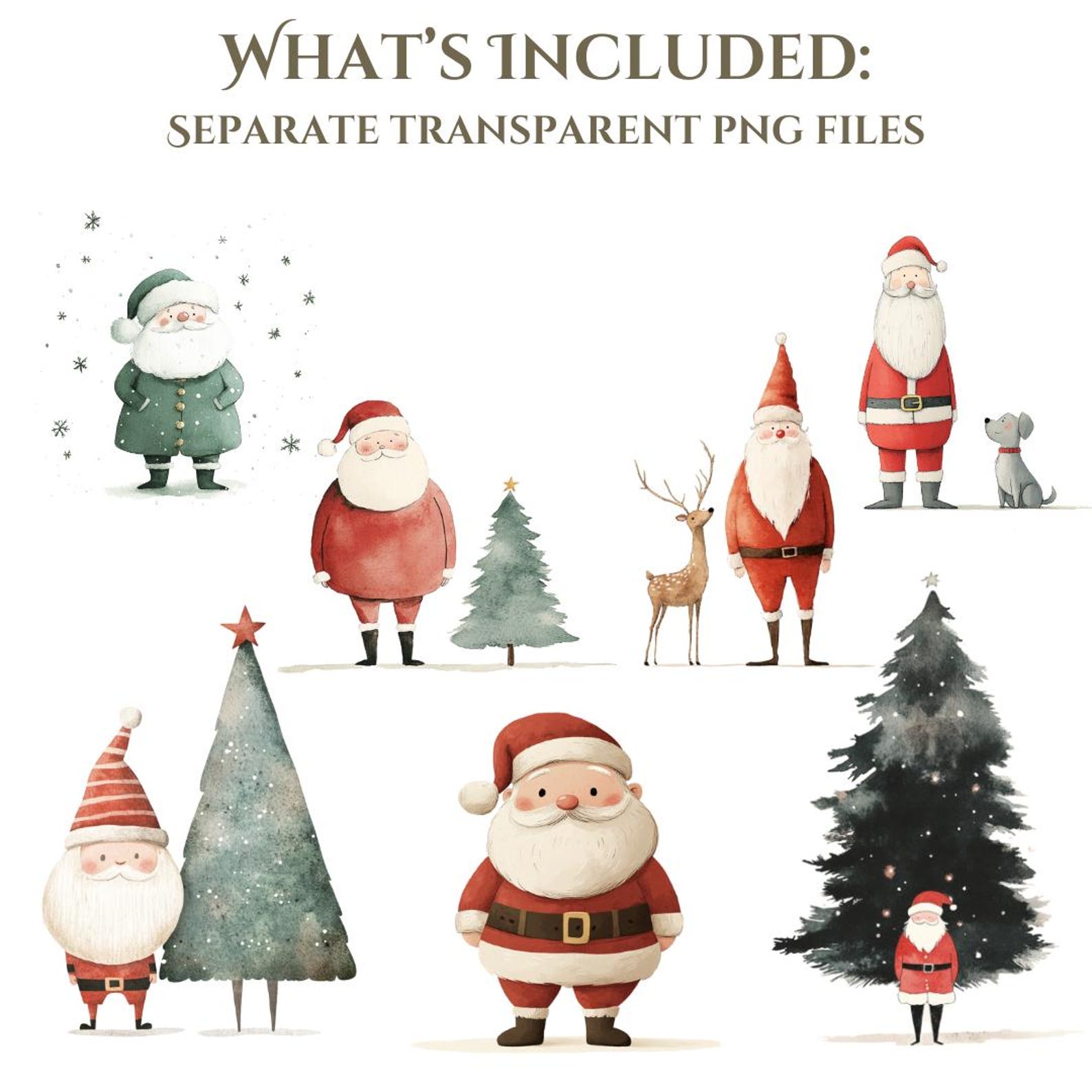 Watercolor Santa Clipart: Whimsical PNG Bundle (instant Download) - Etsy