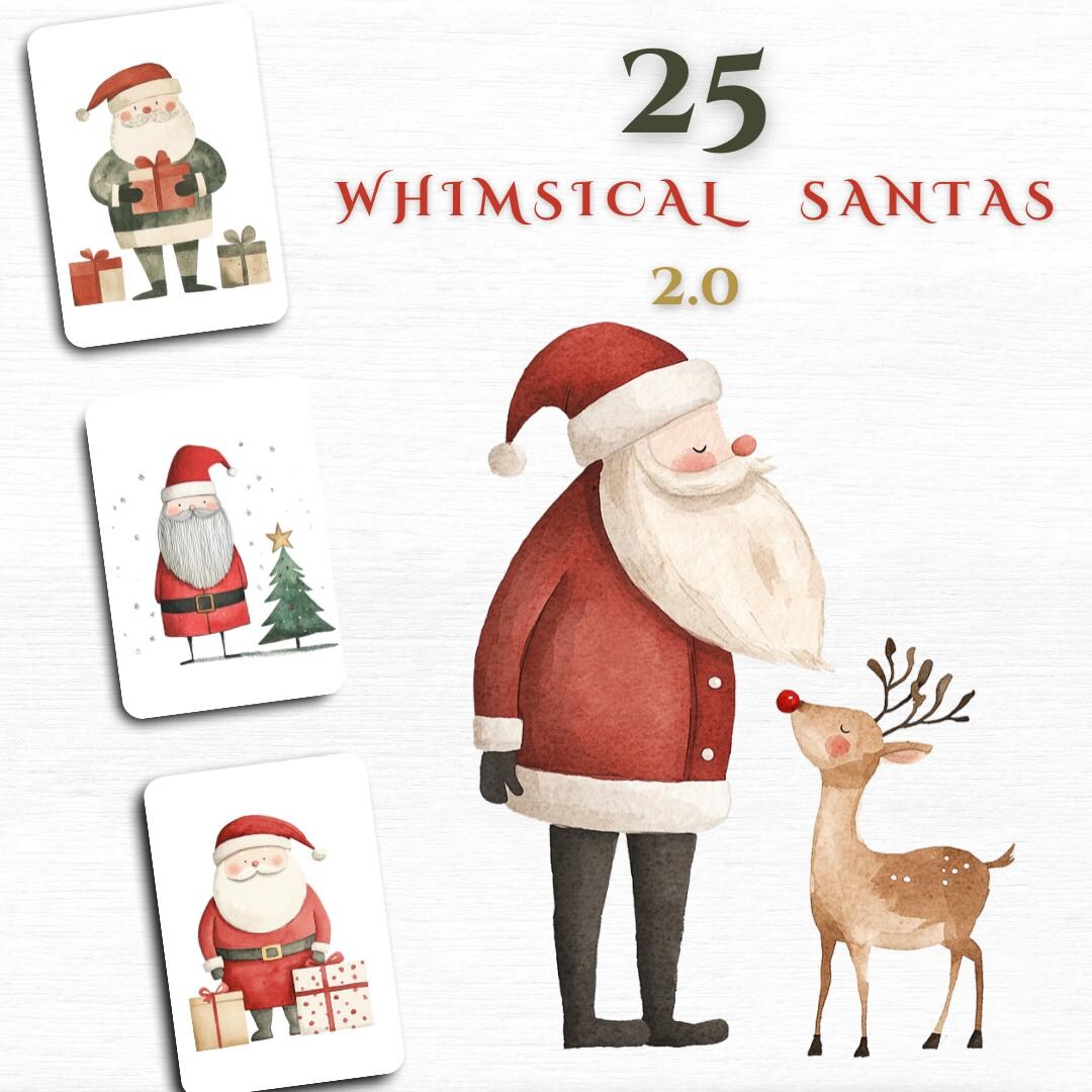 Whimsical Santa Watercolor Clipart: Jolly Santa Graphics for Christmas ...