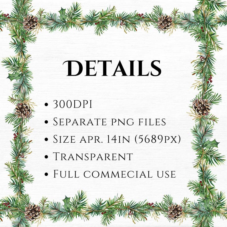 Watercolor Christmas Borders Clipart Bundle | Winter PNG, Garland ...