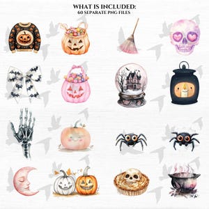 Watercolor Cute Halloween Clipart Set, Variety Spooky Clip Art, Pumpkin ...