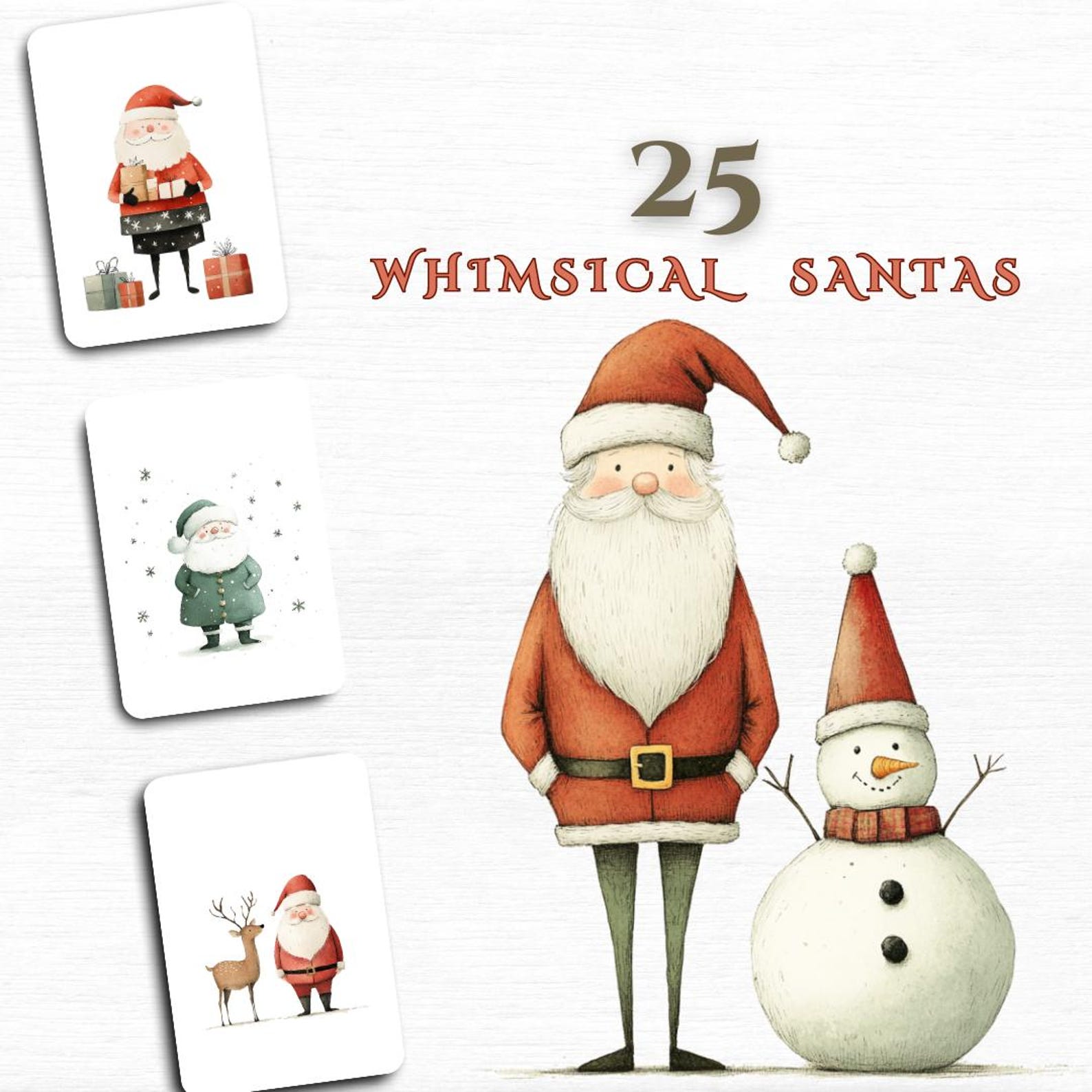 Whimsical Santa Watercolor Clipart: Jolly Santa Graphics for Christmas ...