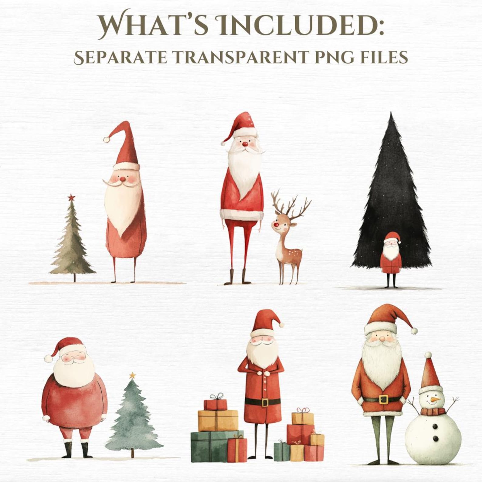 Watercolor Santa Clipart: Whimsical PNG Bundle (instant Download) - Etsy