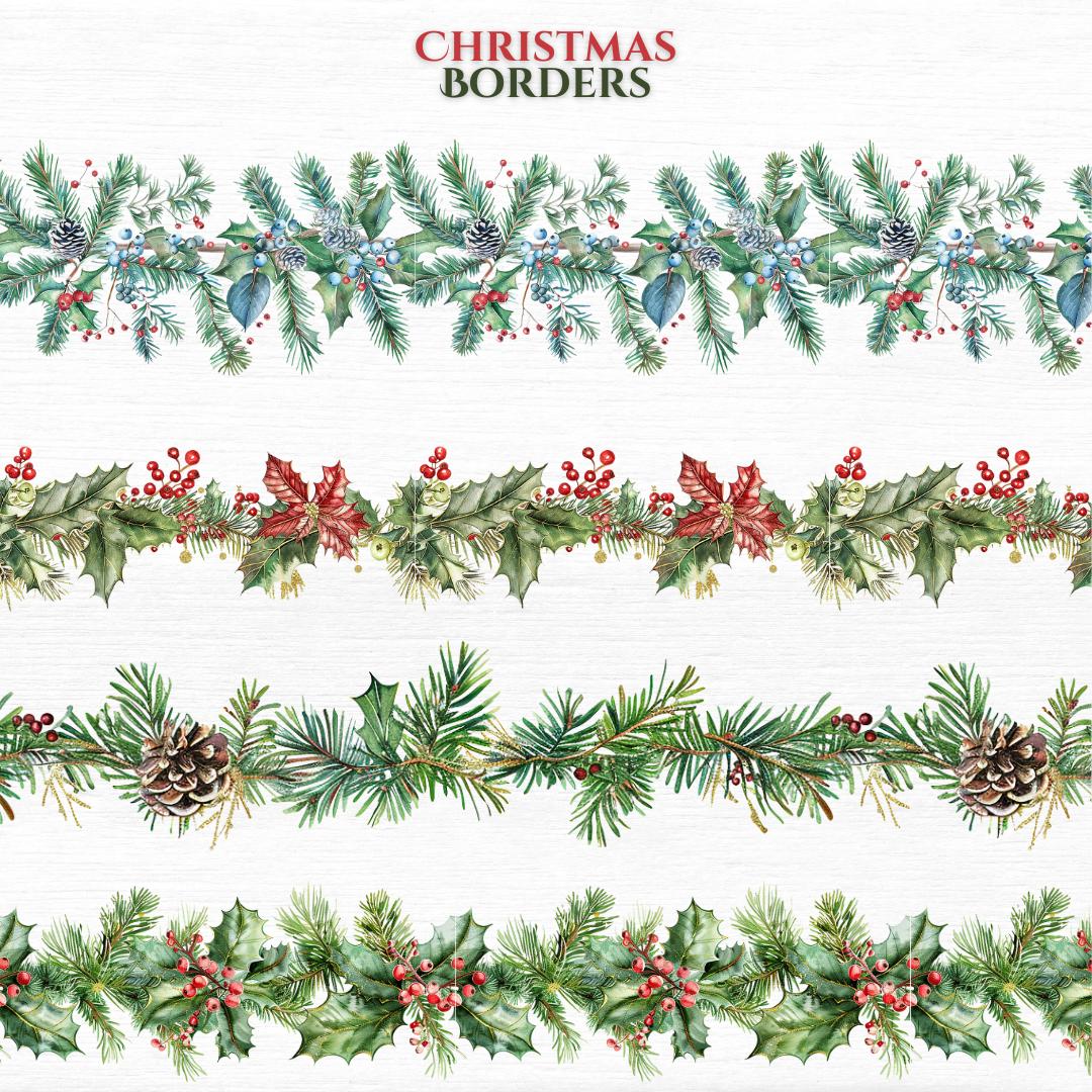 Watercolor Christmas Borders Clipart Bundle | Winter PNG, Garland ...