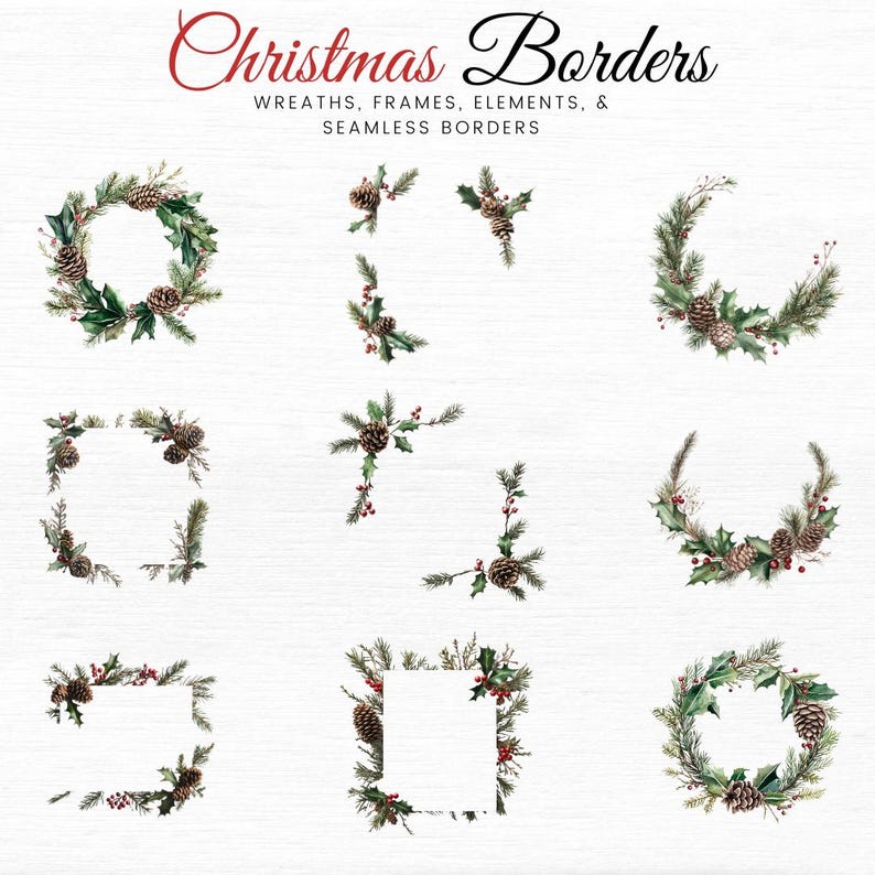 Buy Watercolor Christmas Borders Clipart | Holiday Frames PNG (digital ...