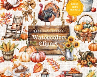 Fall/autumn Decor Clipart Bundle Transparent Watercolor in 300 DPI PNG ...