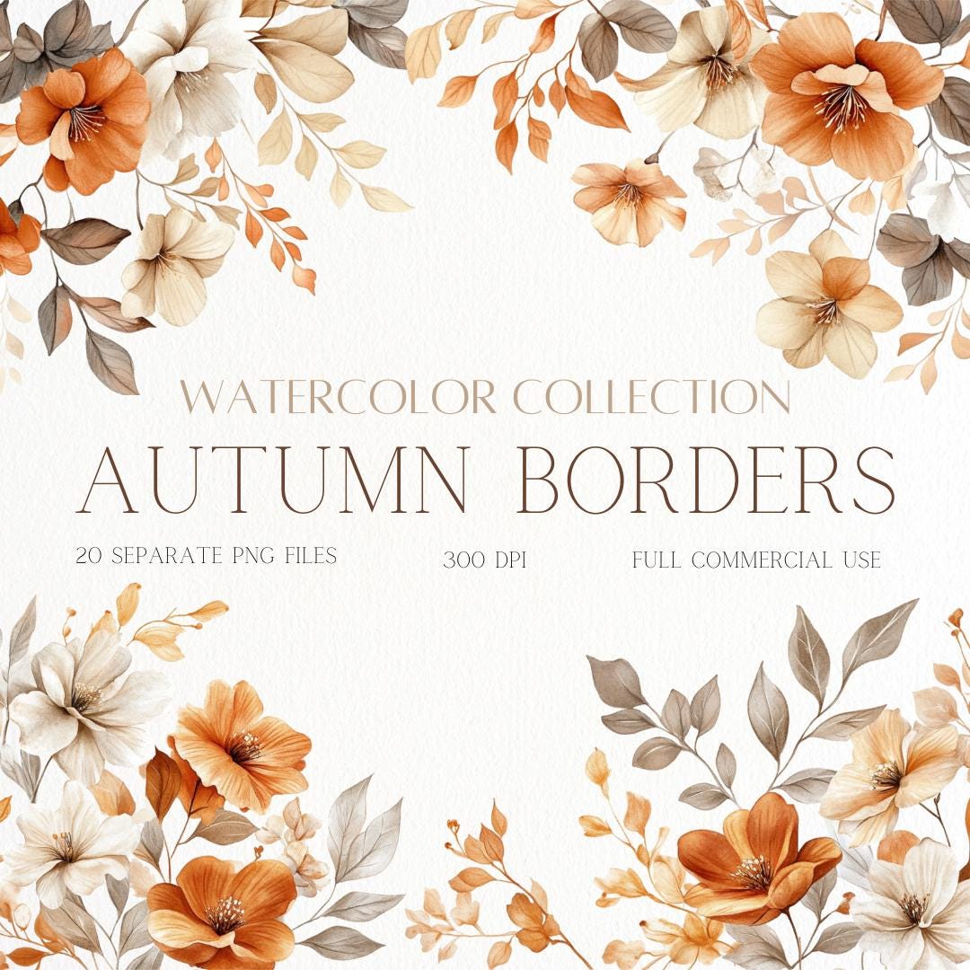 Watercolor Autumn Borders Clipart Fall Flowers Clip Art Fall Rustic ...