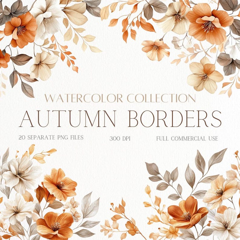 Watercolor Autumn Borders Clipart Fall Flowers Clip Art Fall Rustic ...