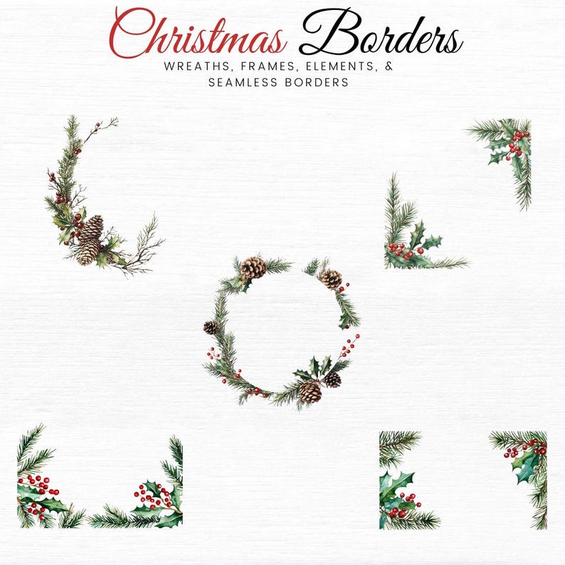 Watercolor Christmas Borders Clipart | Holiday Frames PNG (digital ...