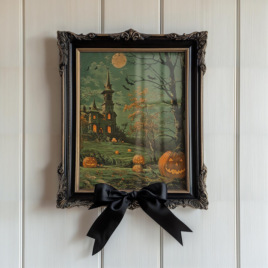 Vintage Halloween Print | Spooky Ghost Wall Art | Retro Pumpkin Decor ...
