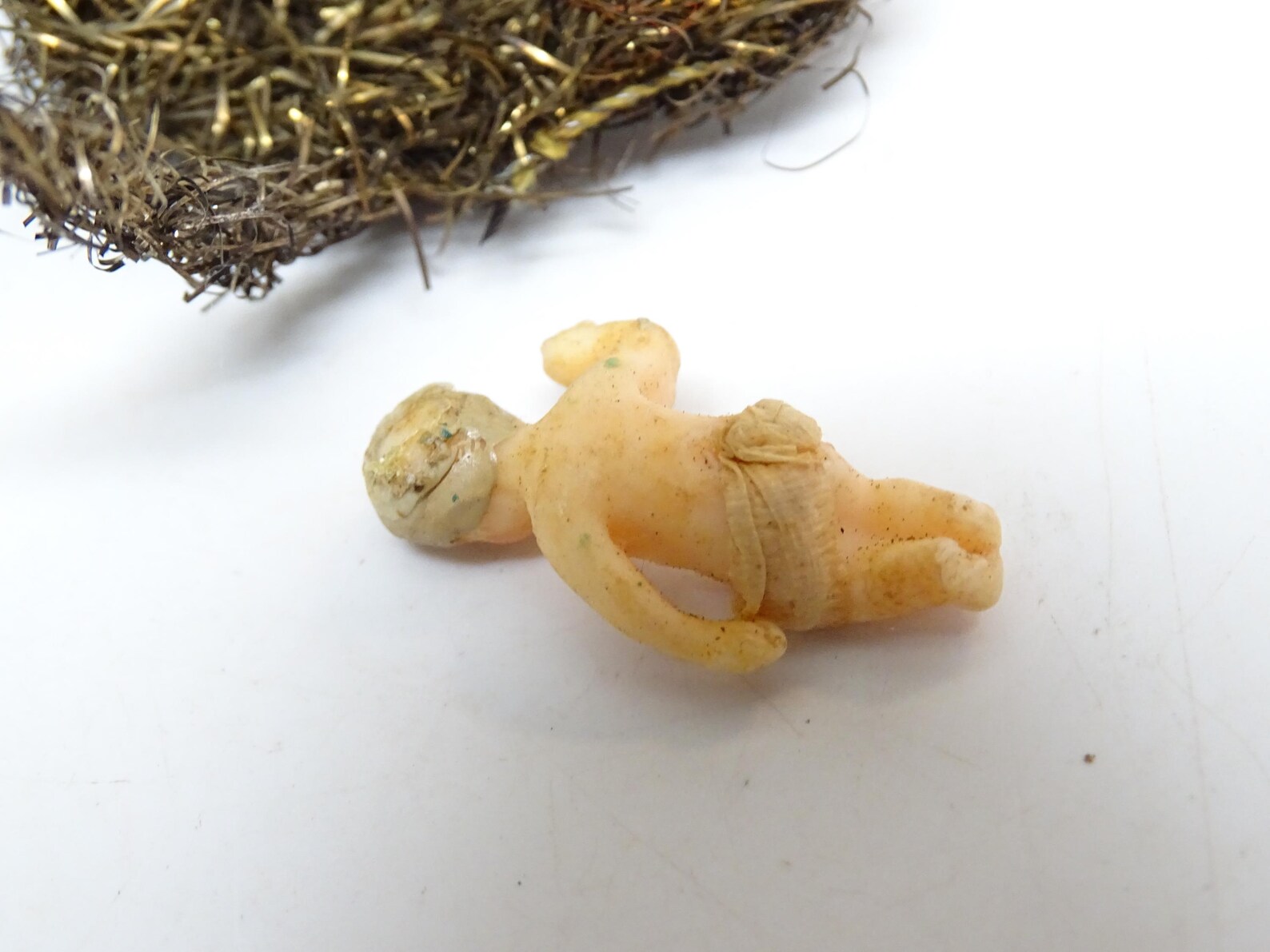 Antique French Wax Baby Jesus in Tinsel Basket, Tinsel Hanger ...