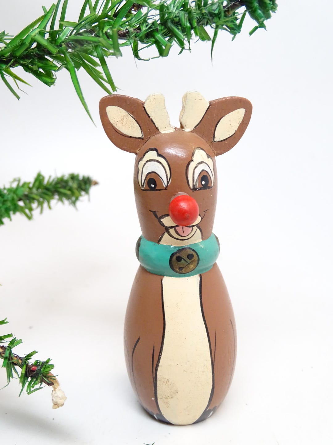 Vintage Wooden Rudolph the Red Nosed Reindeer, Hand Painted Wood for ...