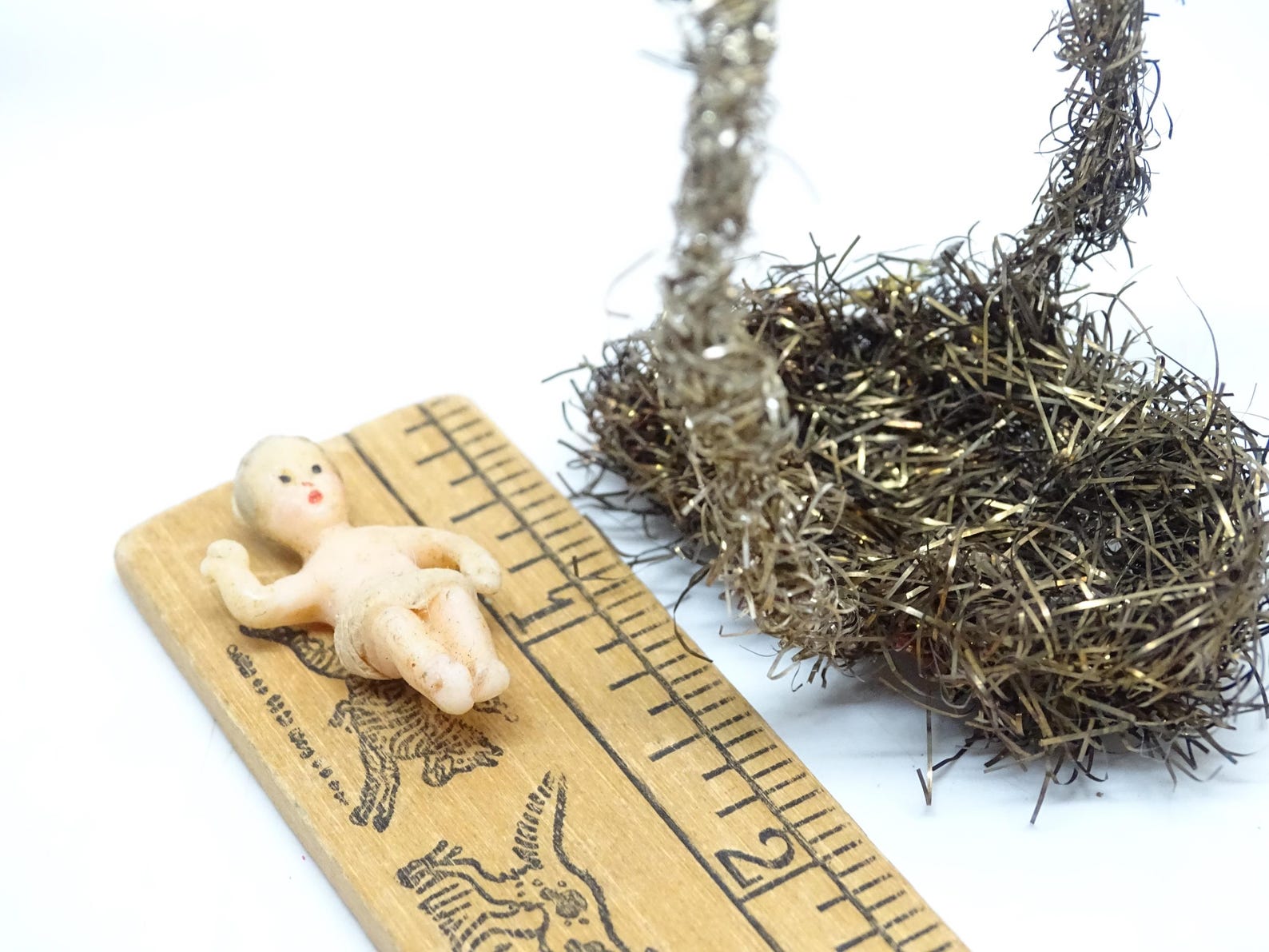 Antique French Wax Baby Jesus in Tinsel Basket, Tinsel Hanger ...
