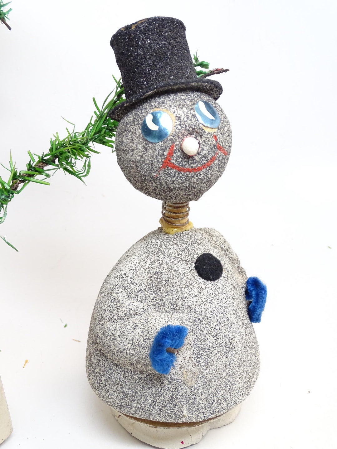 Antique German Glittered Bobble Head Snowman Candy Container, Top Hat ...