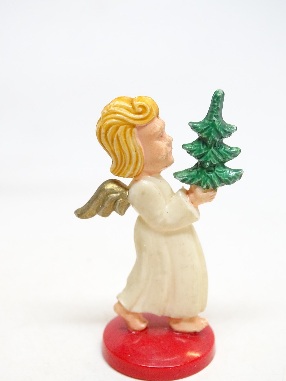 Vintage German Christmas Angel With Tree, Antique Hand Painted Plastic ...