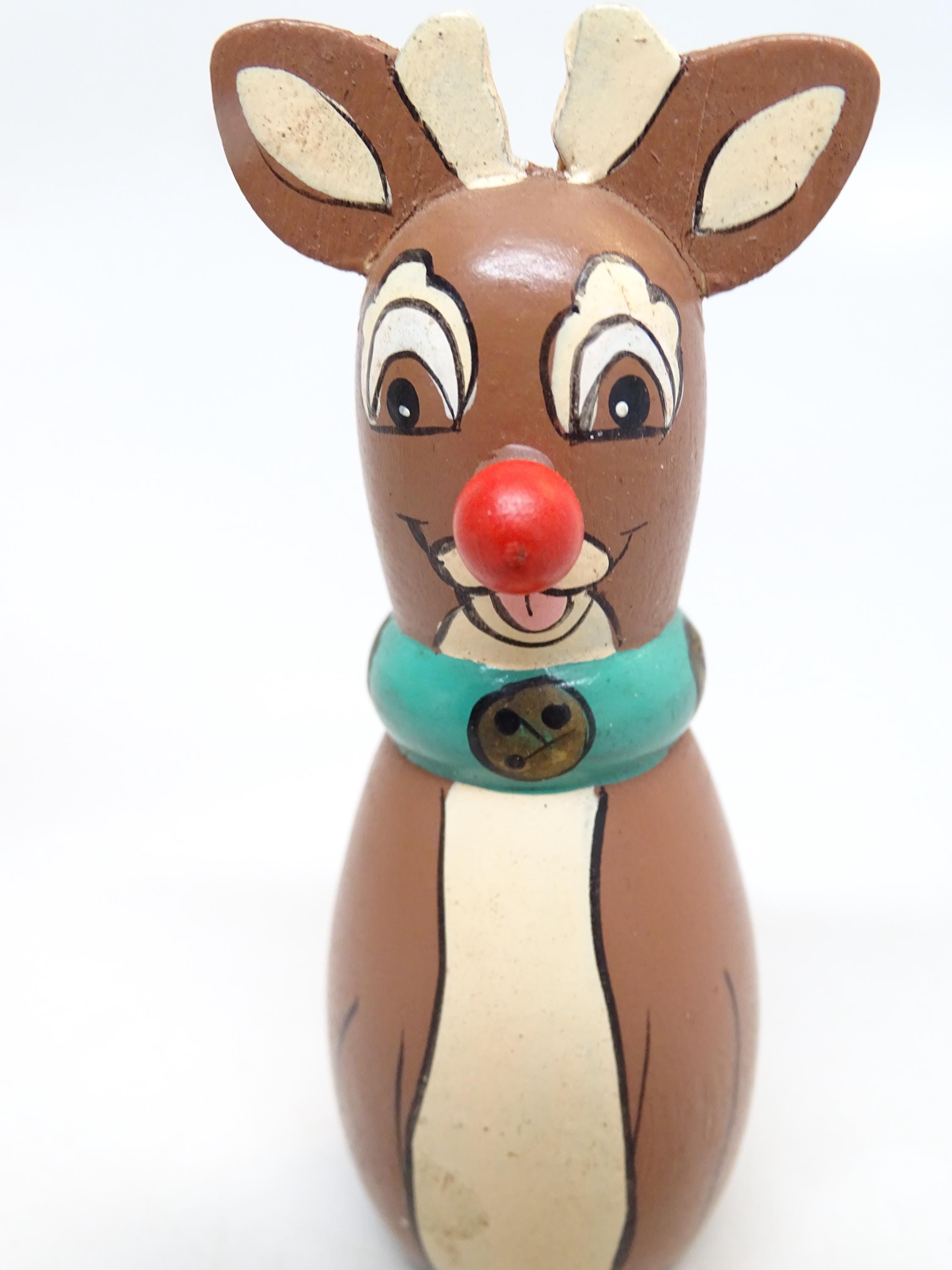 Vintage Wooden Rudolph the Red Nosed Reindeer, Hand Painted Wood for ...