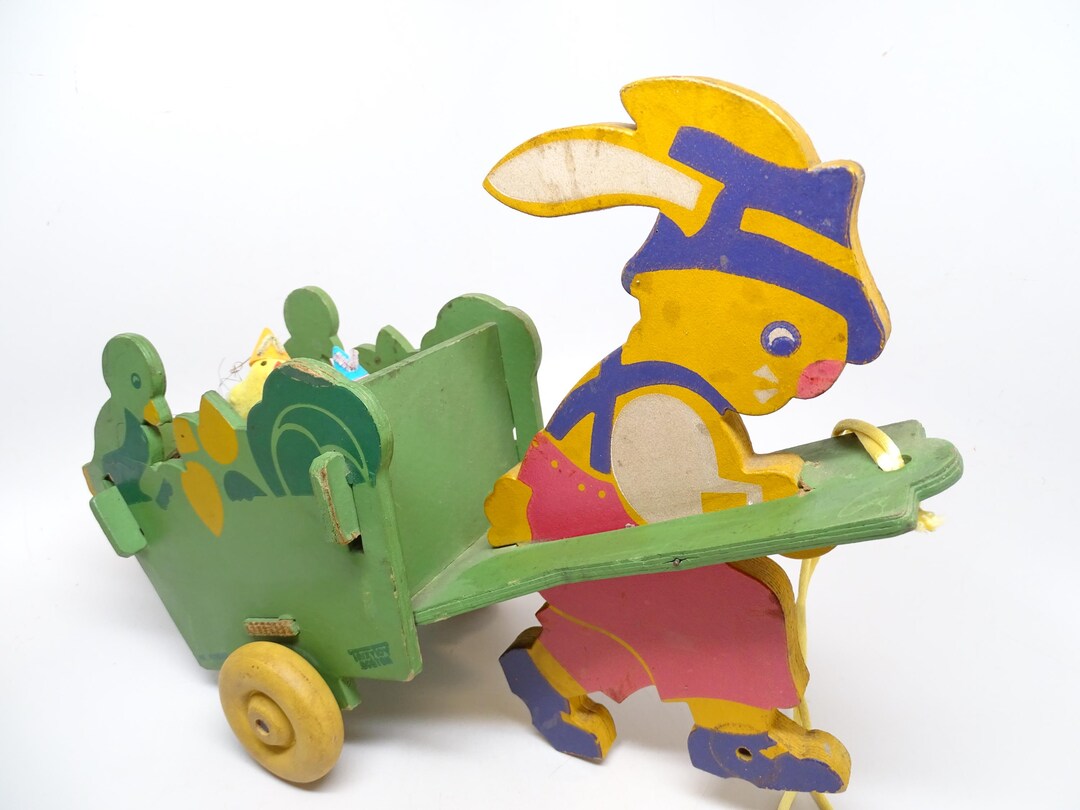 1930's Bunny Rabbit Pull Toy for Easter, Antique Wagon Cart Candy ...