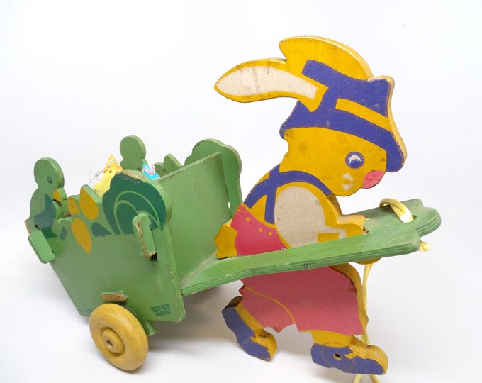 1930's Bunny Rabbit Pull Toy for Easter, Antique Wagon Cart Candy ...