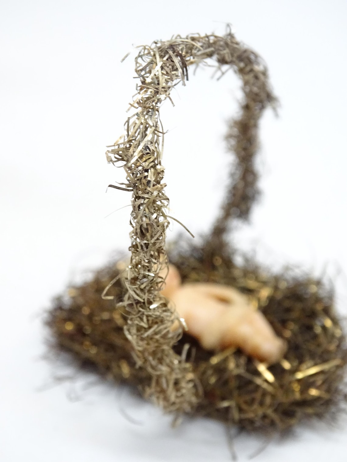 Antique French Wax Baby Jesus in Tinsel Basket, Tinsel Hanger ...