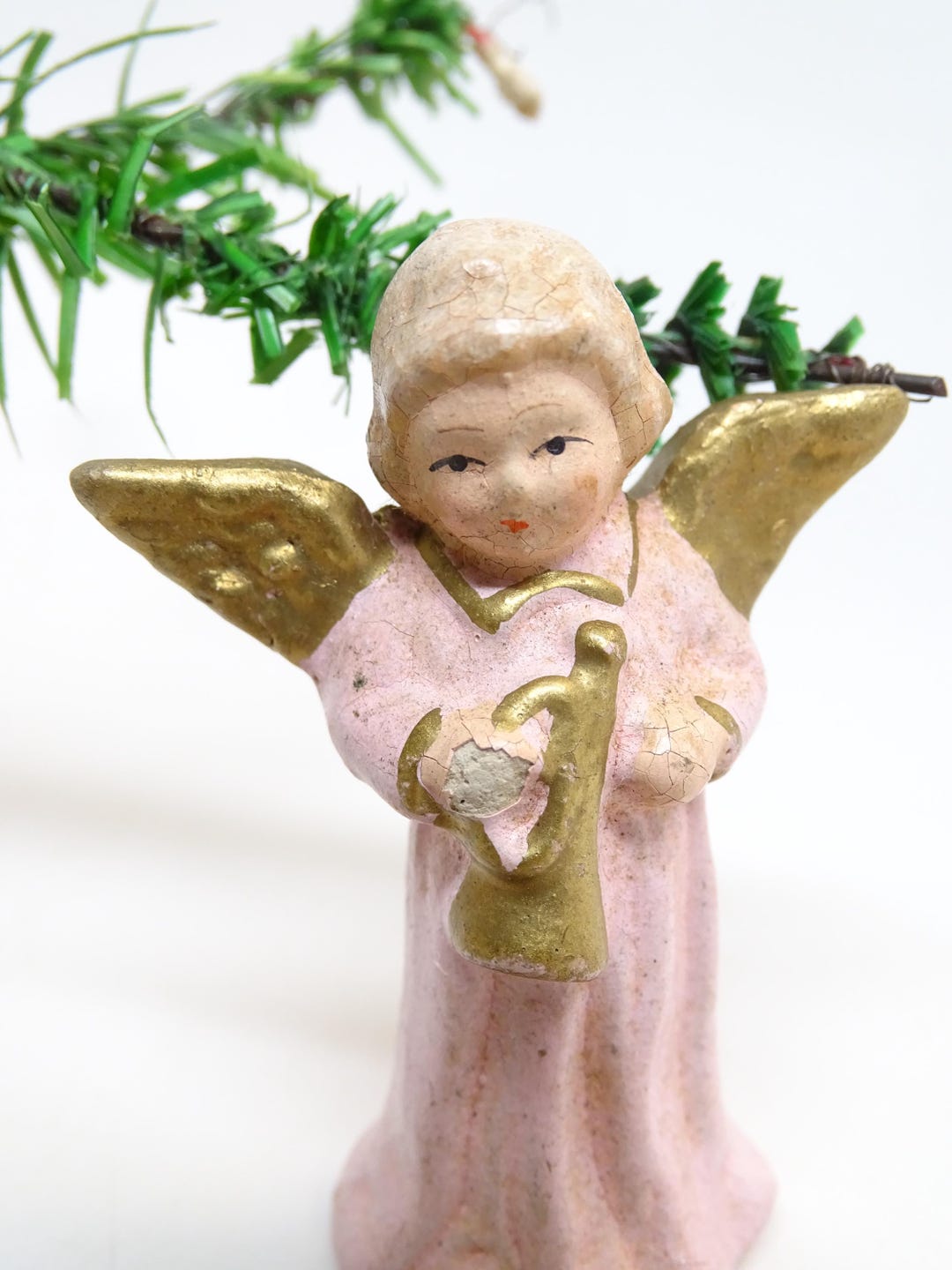 Antique 1940's German Angel Ornament, Hand Painted for Christmas ...
