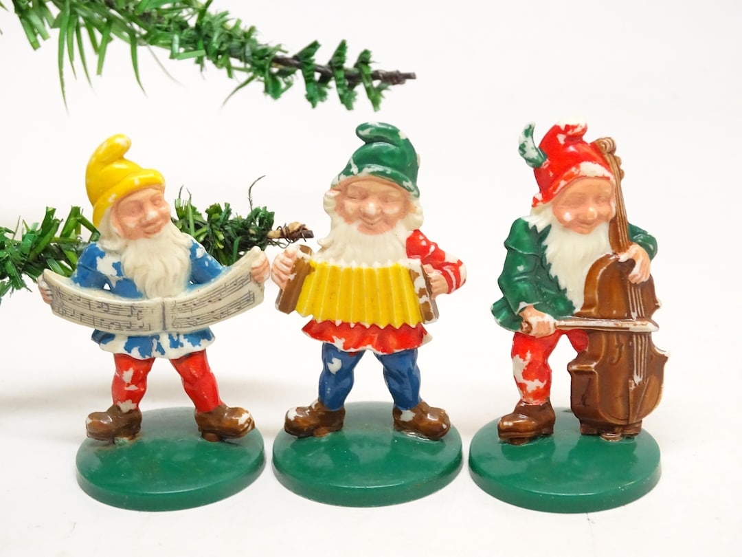 3 Vintage German Christmas Elves With Music, Accordion and Cello ...