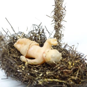 Antique French Wax Baby Jesus in Tinsel Basket, Tinsel Hanger ...