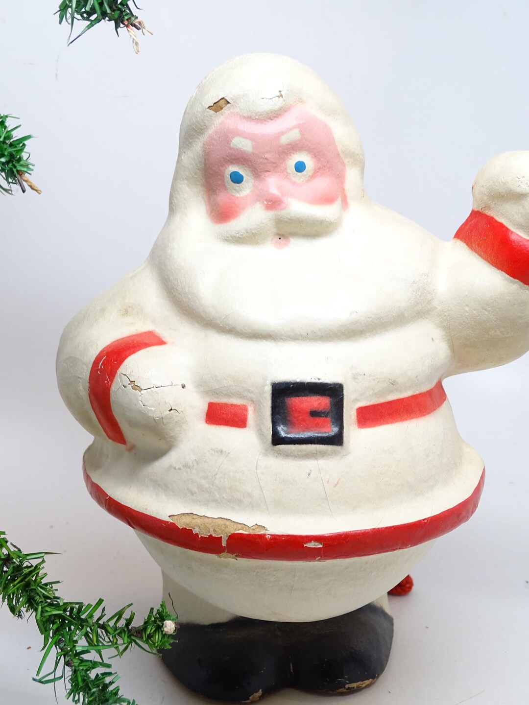 Antique White 9 Inch Santa Candy Container, Pulp Paper Mache, Hand ...