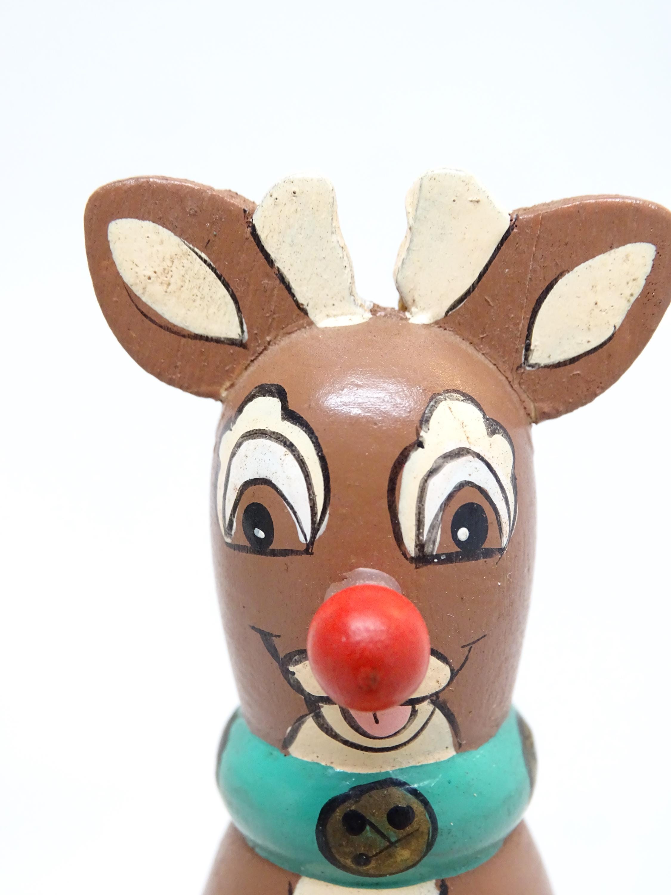 Vintage Wooden Rudolph the Red Nosed Reindeer, Hand Painted Wood for ...