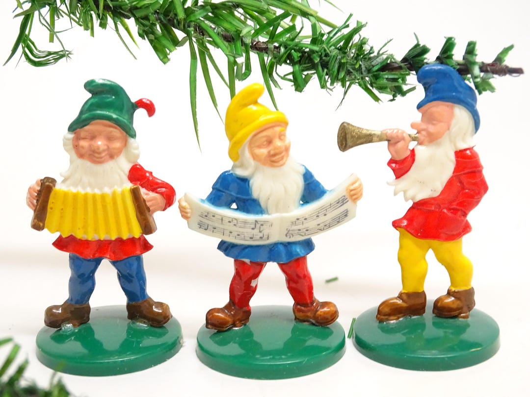 3 Vintage German Christmas Elves With Music, Accordion and Horn ...