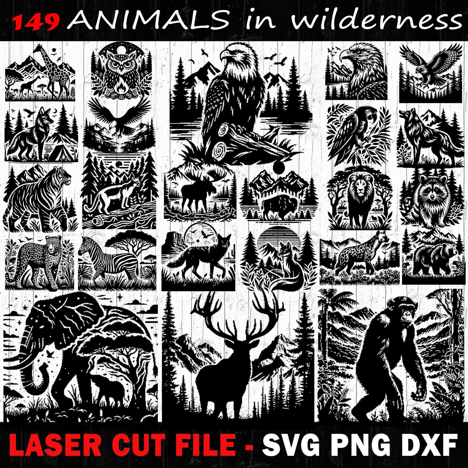 149 Wilderness Animals Laser Cut Files: SVG, DXF, PNG (commercial Use ...