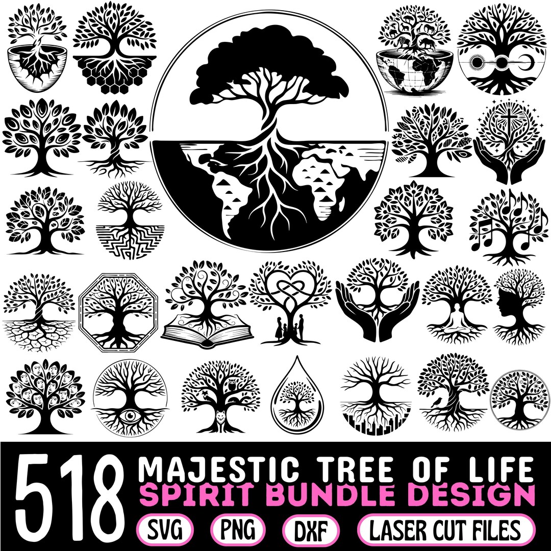 Tree of Life SVG Bundle: 518 Laser Cut Files, Boho Vector Graphics ...